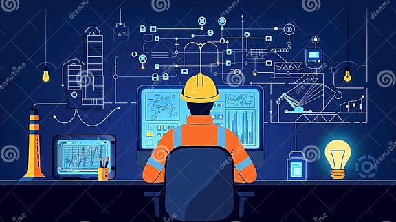 An Engineer Working on Multiple Computer Screens, Showing Management ...