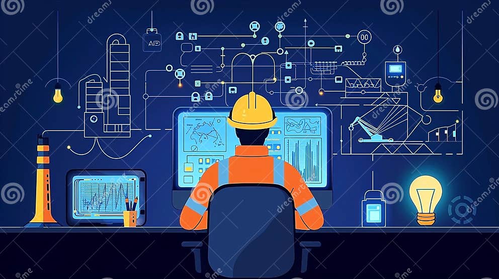 An Engineer Working on Multiple Computer Screens, Showing Management ...