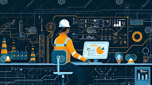 An Engineer Working on Multiple Computer Screens, Showing Management ...