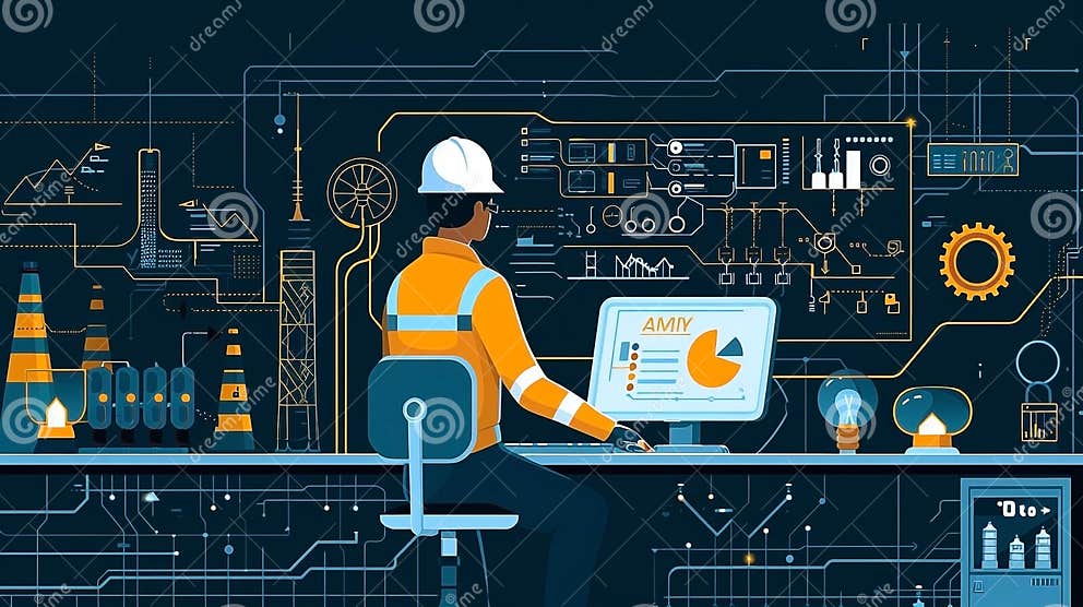 An Engineer Working on Multiple Computer Screens, Showing Management ...