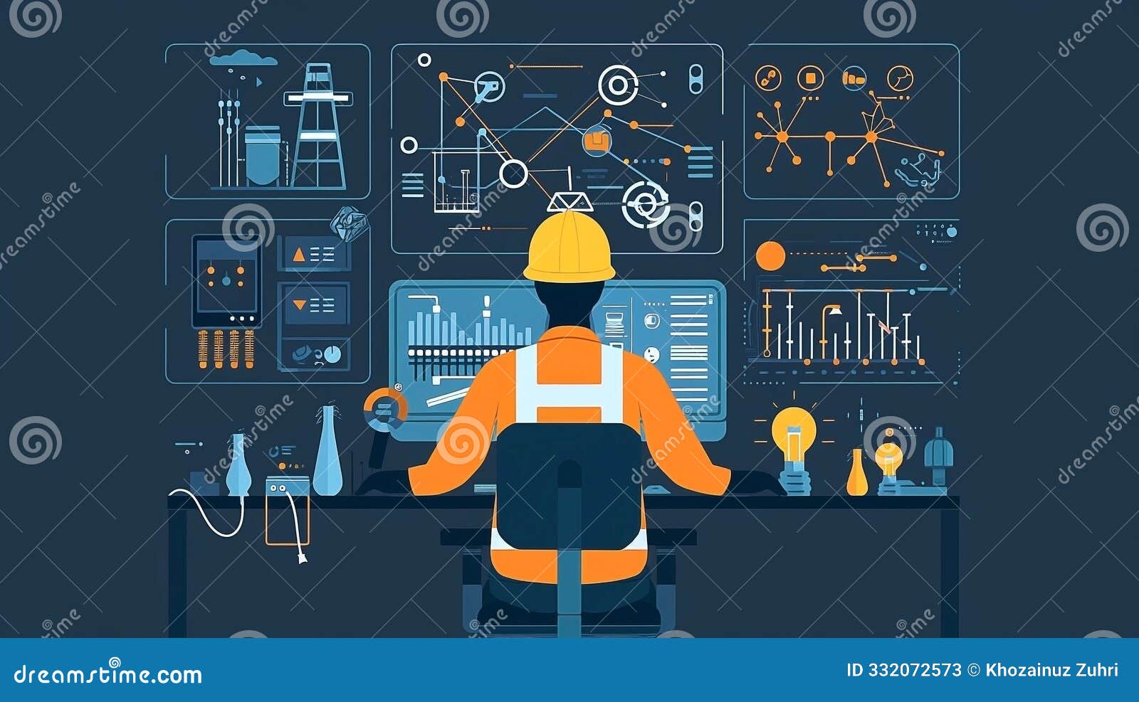 An Engineer Working on Multiple Computer Screens, Showing Management ...