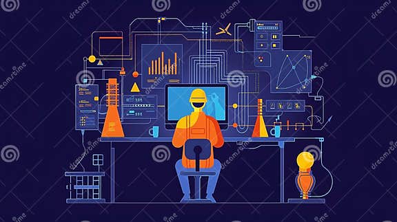 An Engineer Working on Multiple Computer Screens, Showing Management ...