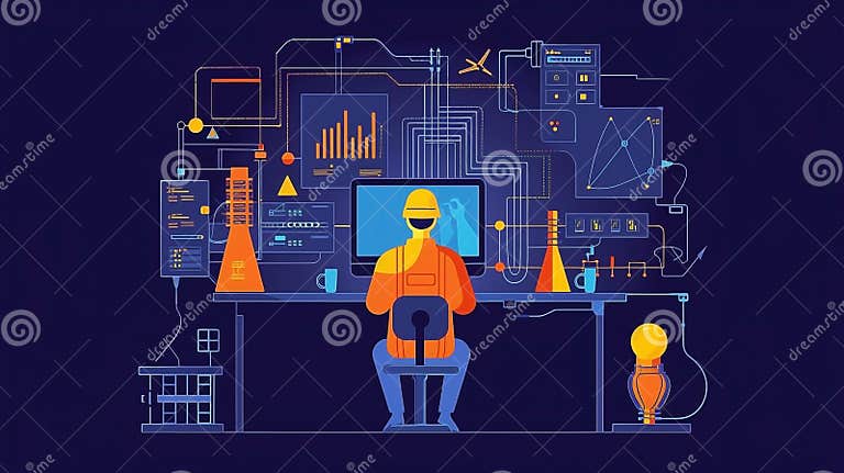 An Engineer Working on Multiple Computer Screens, Showing Management ...