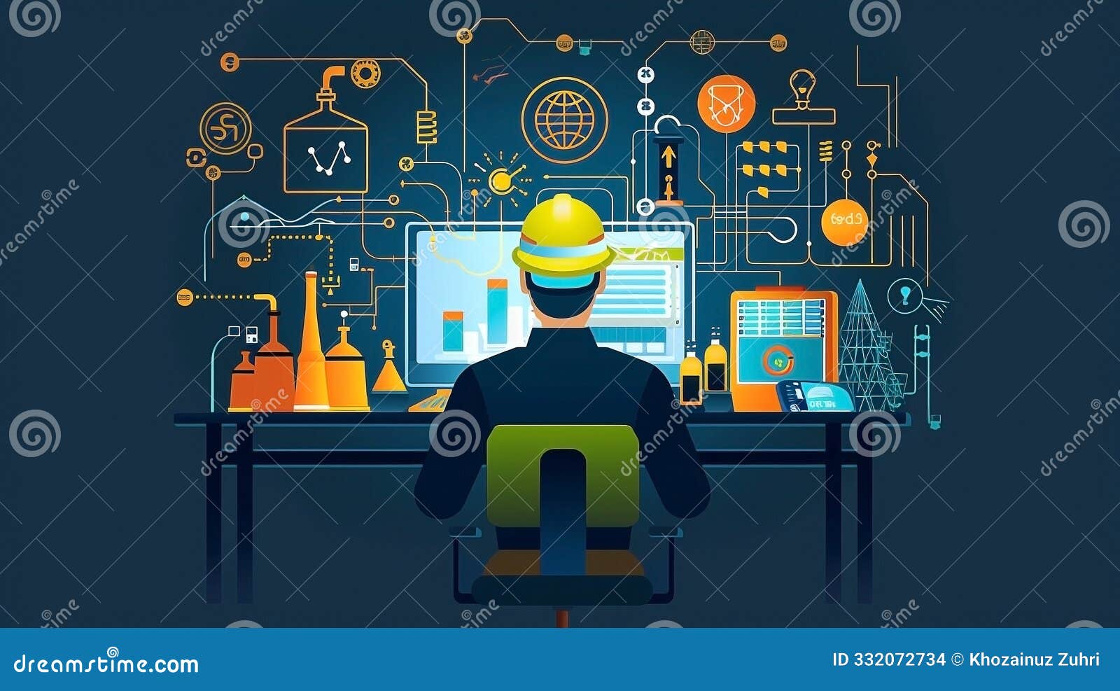 An Engineer Working on Multiple Computer Screens, Showing Management ...