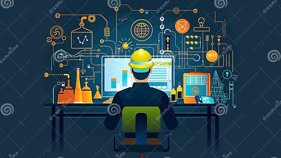 An Engineer Working on Multiple Computer Screens, Showing Management ...