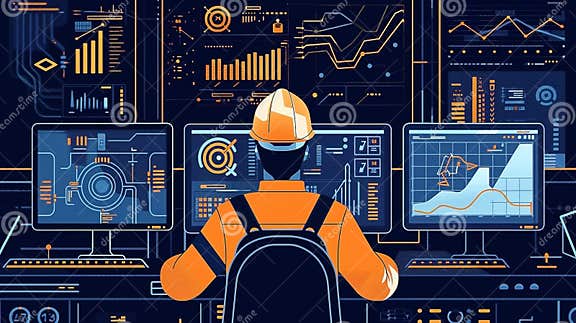 An Engineer Working on Multiple Computer Screens, Showing Management ...