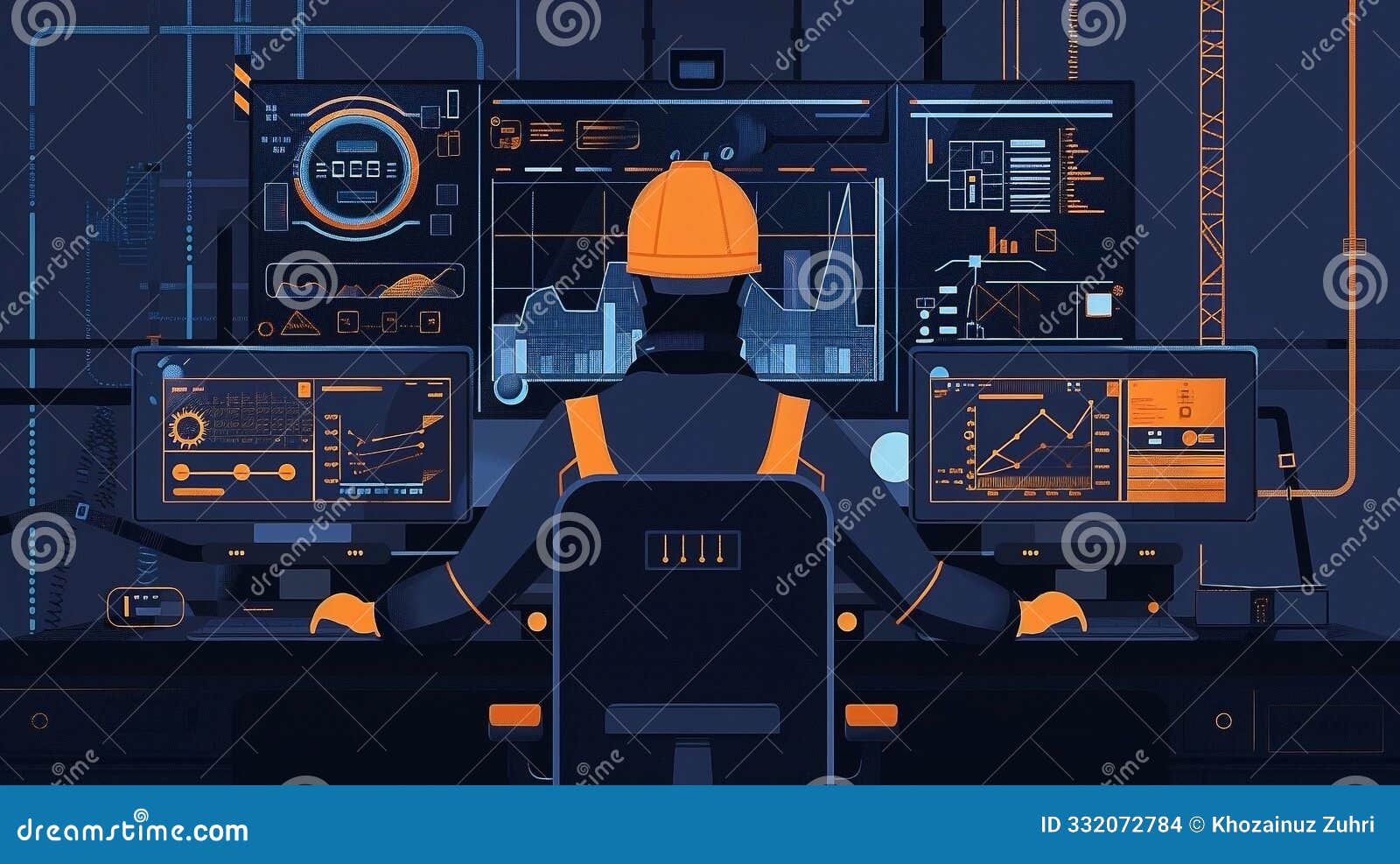 An Engineer Working on Multiple Computer Screens, Showing Management ...