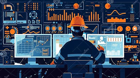 An Engineer Working on Multiple Computer Screens, Showing Management ...