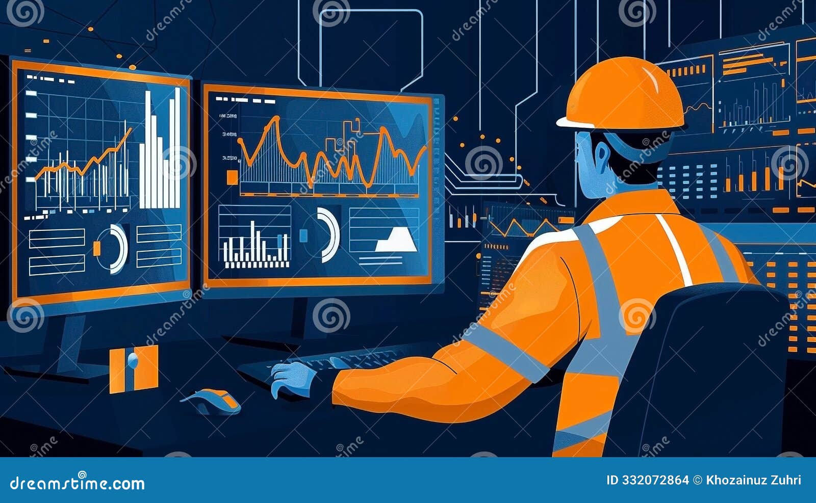 An Engineer Working on Multiple Computer Screens, Showing Management ...
