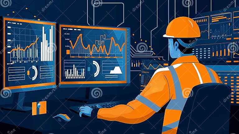 An Engineer Working on Multiple Computer Screens, Showing Management ...