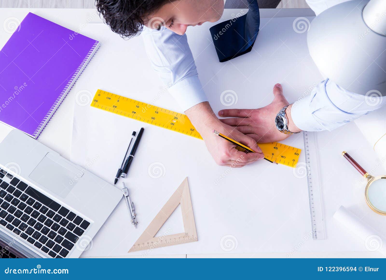 The Engineer Working on New Project Drawings Stock Photo - Image of ...