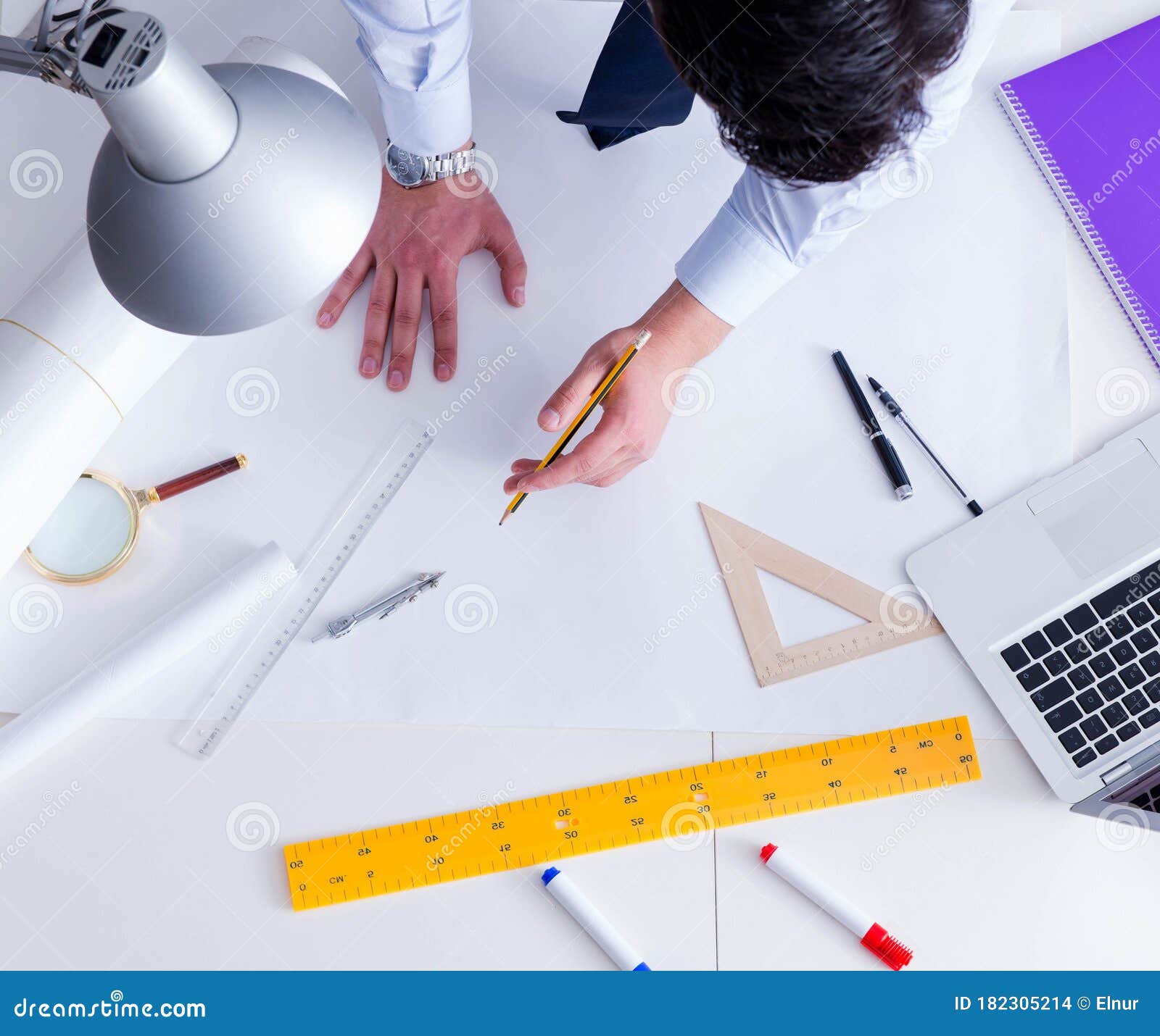 Engineer Working on New Project Drawings Stock Photo - Image of ...