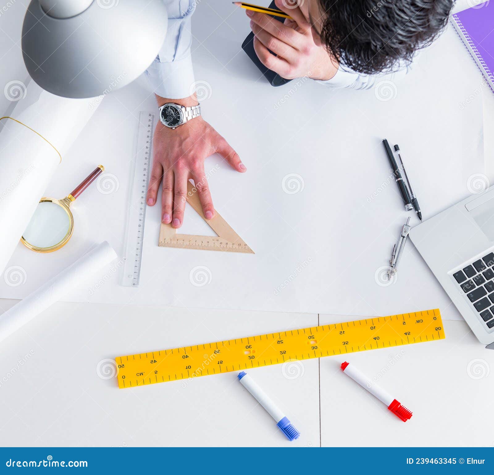 Engineer Working on New Project Drawings Stock Image - Image of career ...