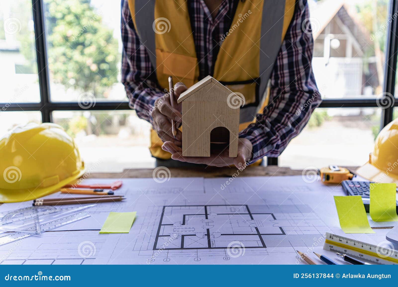 Engineer Working in Office Draw a Construction Project an Architect S ...