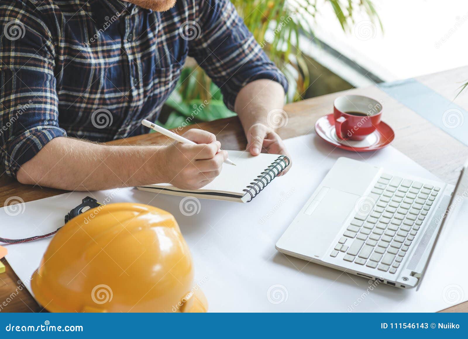 Engineer Working in Office and Drinking Coffee. Stock Image - Image of ...