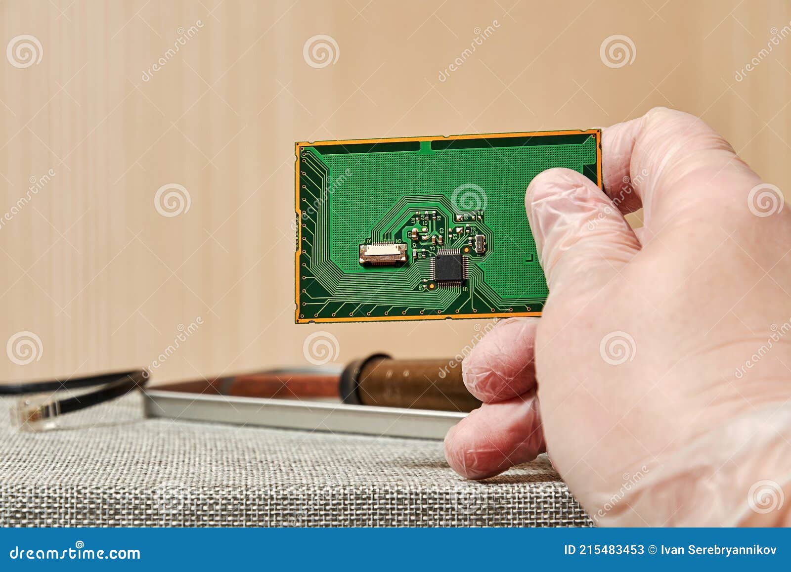 Engineer Working on a PCB with a Chip in the Laboratory Stock Image ...