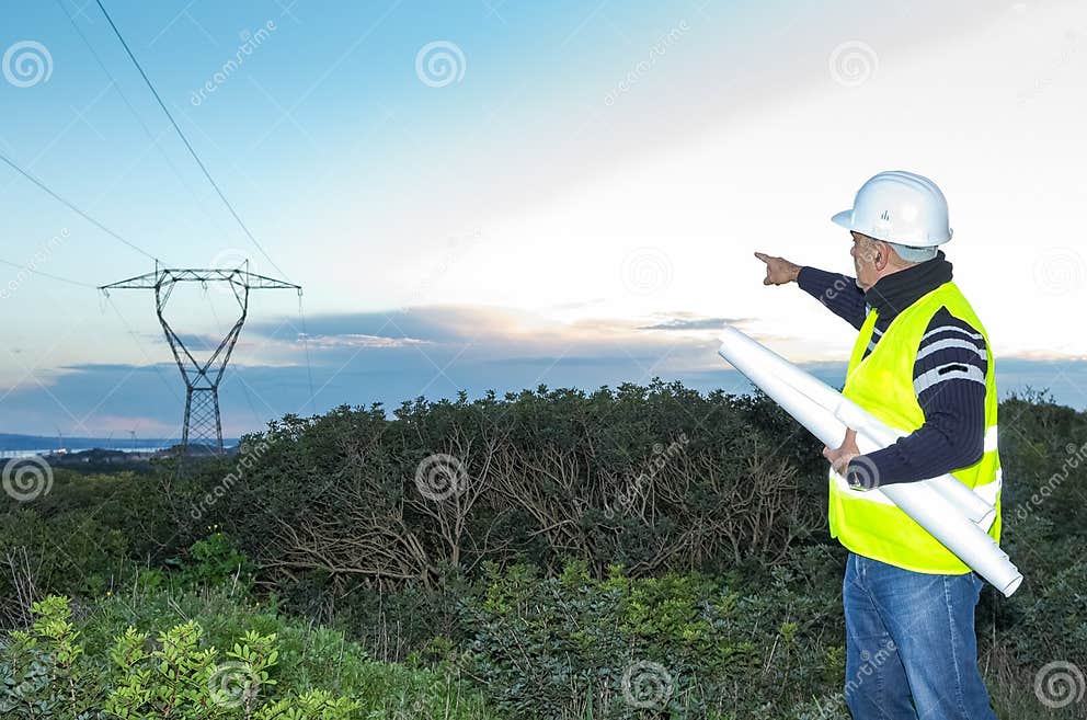 Engineer Working on Power Lines Stock Photo - Image of electric, line ...