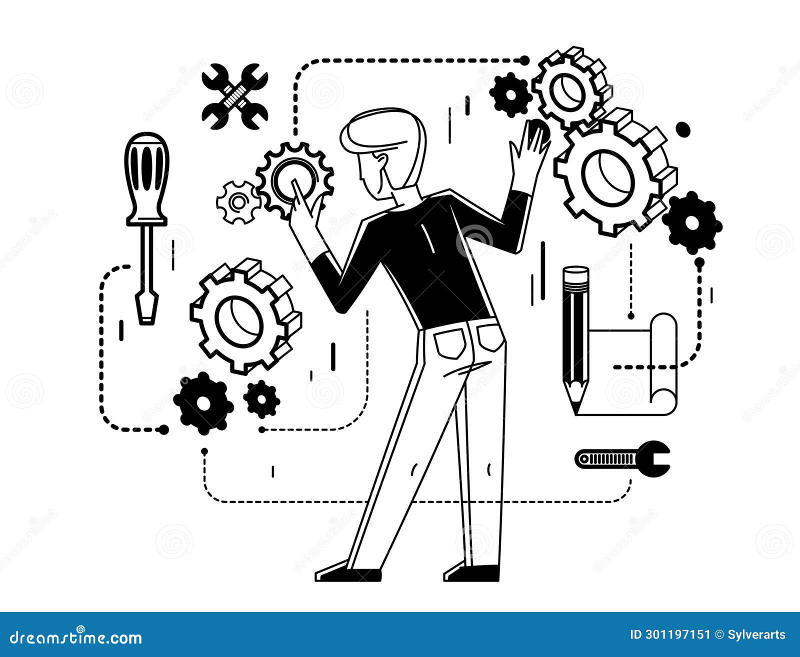 Engineer Working on a Project, Mechanic Specialist Doing His Job on ...