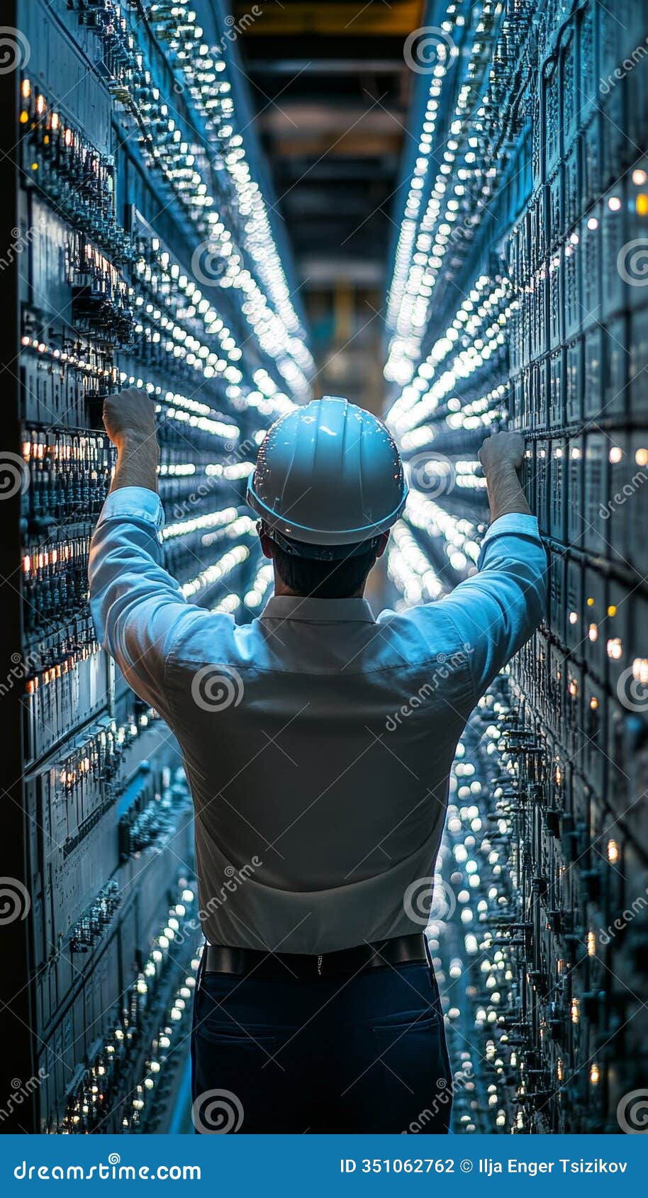 Engineer Working on Servers,, Maintaining Control of Power and Safety ...