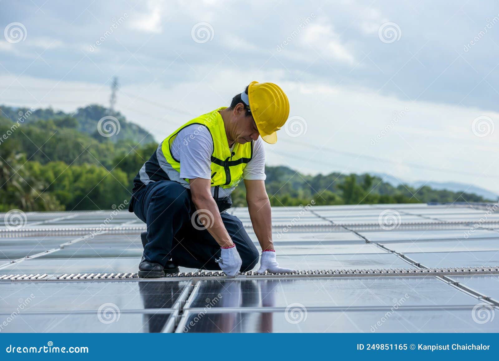 Engineer Working Setup Solar Panel at the Roof Top. Engineer or Worker ...