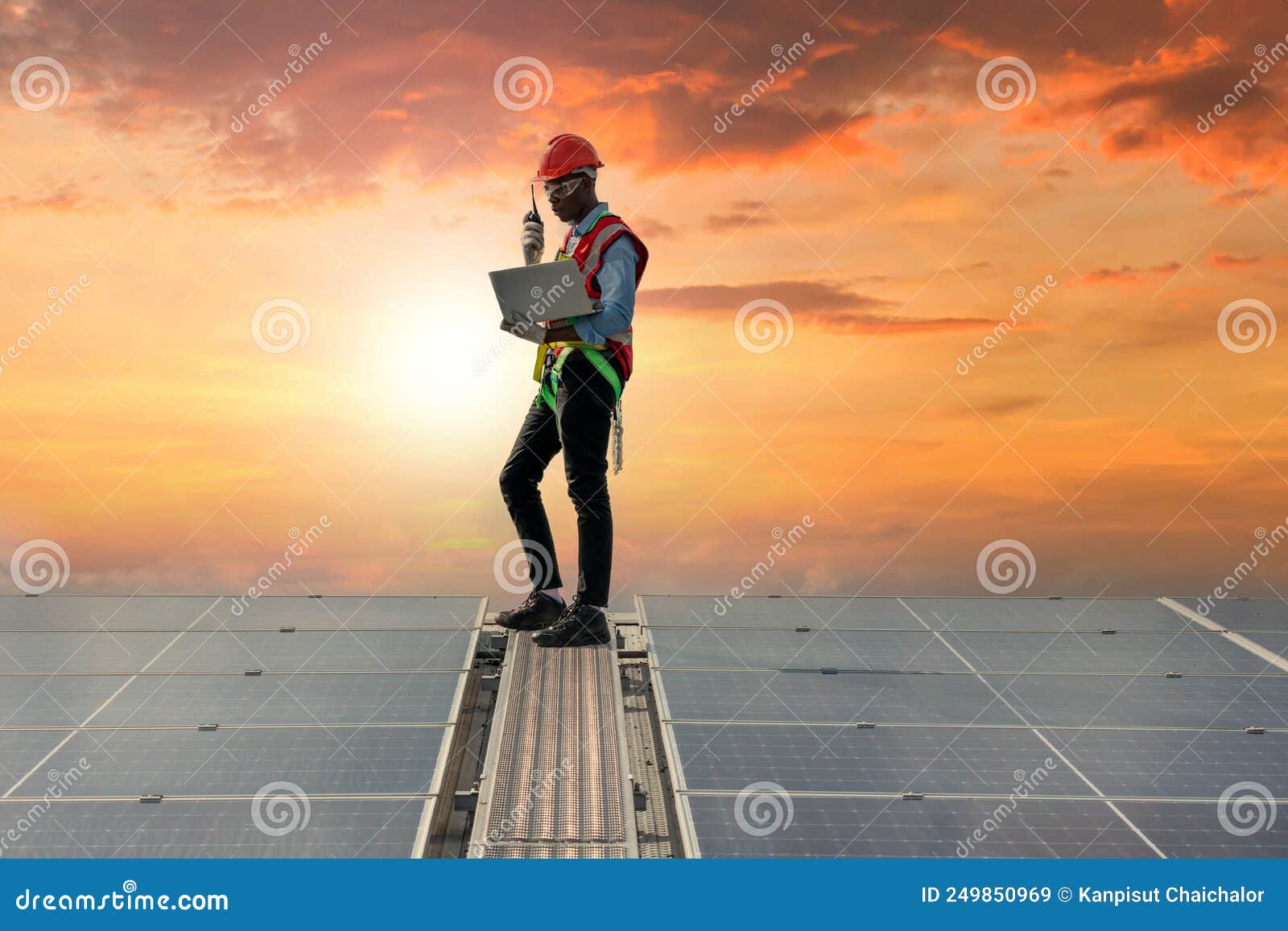 Engineer Working Setup Solar Panel at the Roof Top. Engineer or Worker ...