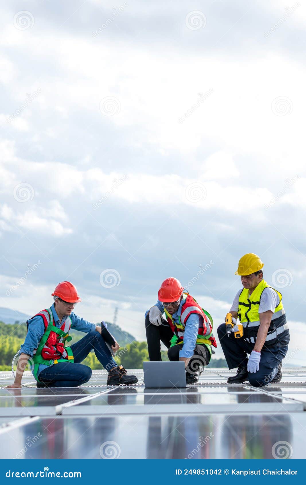Engineer Working Setup Solar Panel at the Roof Top. Engineer or Worker ...
