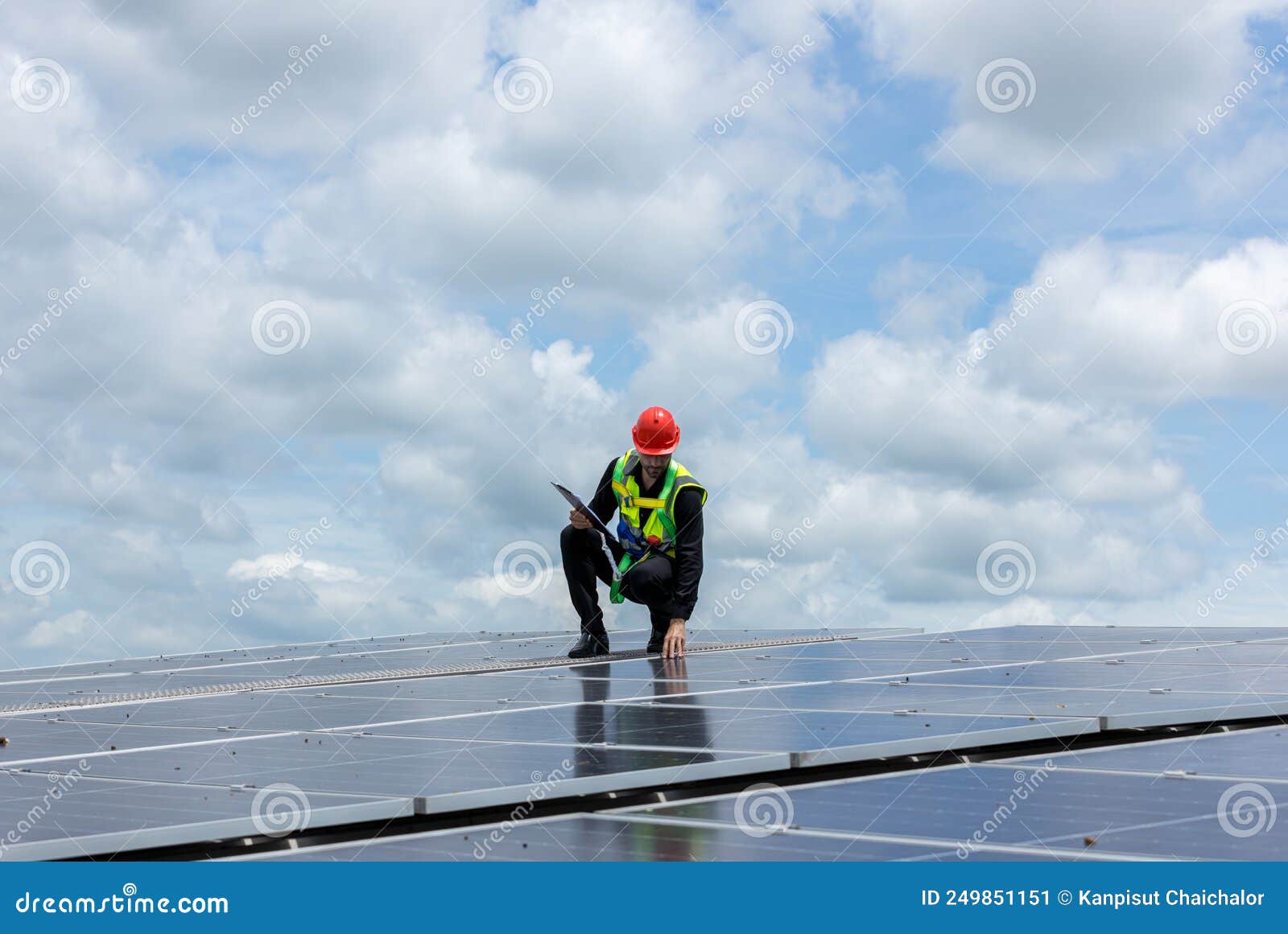 Engineer Working Setup Solar Panel at the Roof Top. Engineer or Worker ...