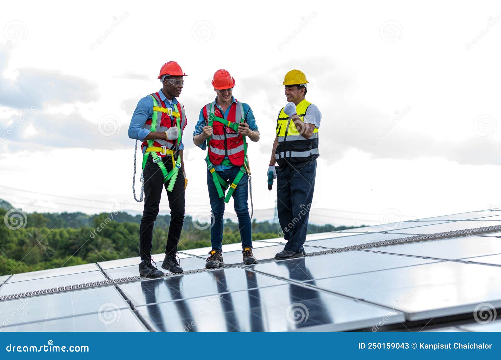 Engineer Working Setup Solar Panel at the Roof Top. Engineer or Worker ...