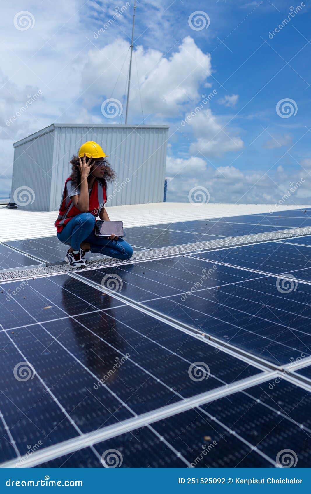 Engineer Working Setup Solar Panel at the Roof Top. Engineer or Worker ...