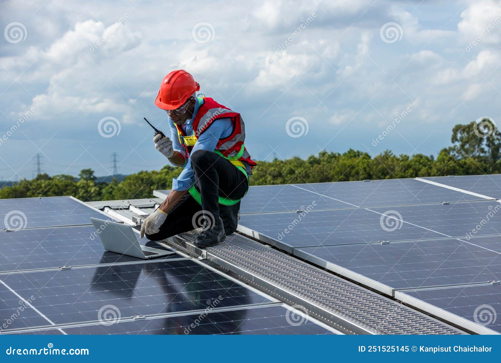 Engineer Working Setup Solar Panel at the Roof Top. Engineer or Worker ...