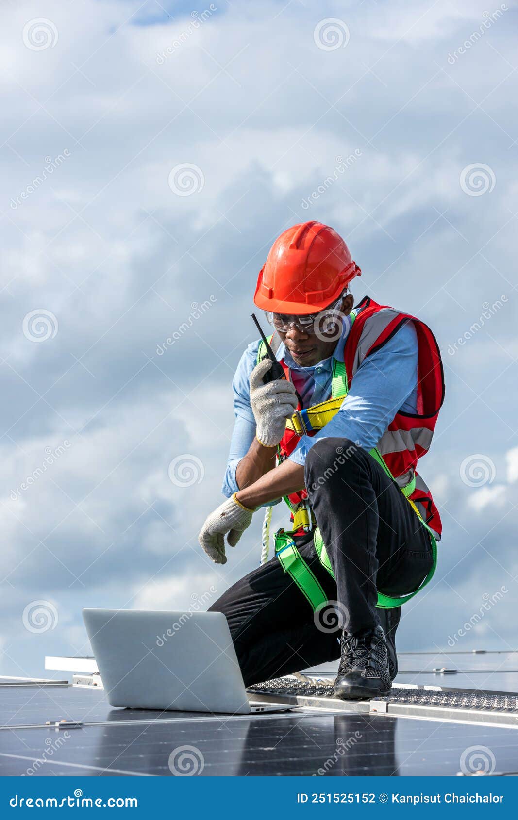Engineer Working Setup Solar Panel at the Roof Top. Engineer or Worker ...