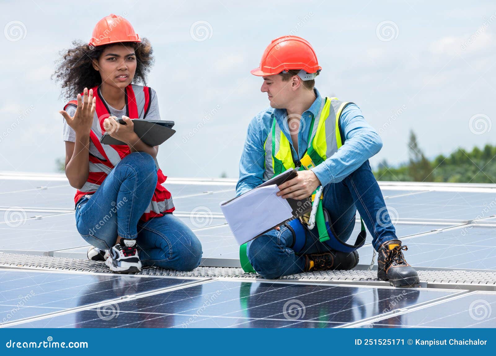 Engineer Working Setup Solar Panel at the Roof Top. Engineer or Worker ...
