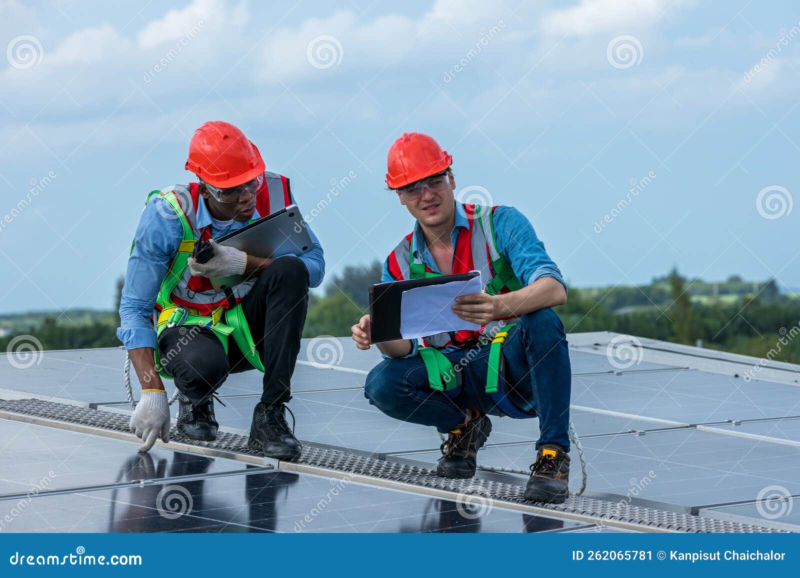 Engineer Working Setup Solar Panel at the Roof Top. Engineer or Worker ...