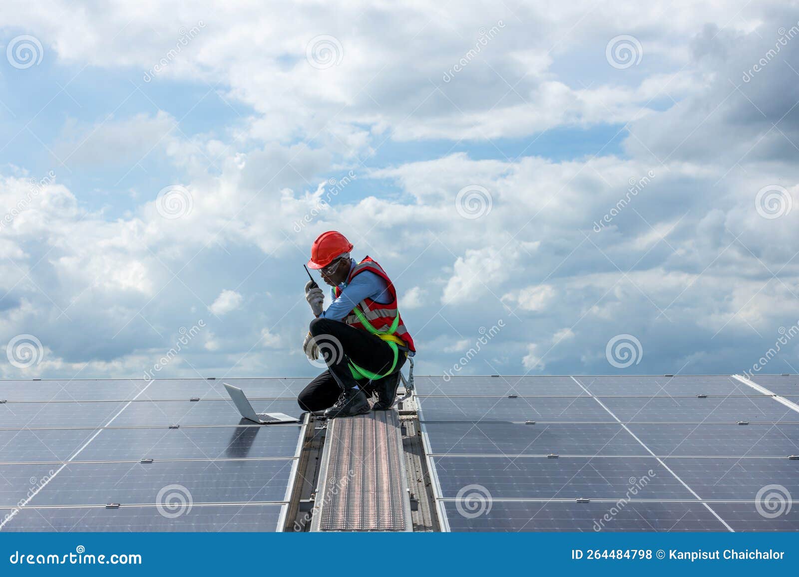 Engineer Working Setup Solar Panel at the Roof Top. Engineer or Worker ...