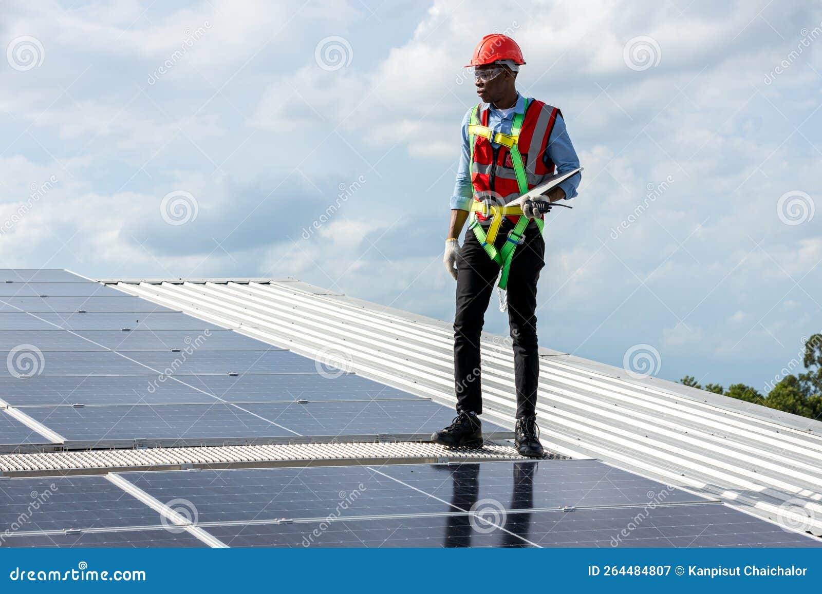 Engineer Working Setup Solar Panel at the Roof Top. Engineer or Worker ...
