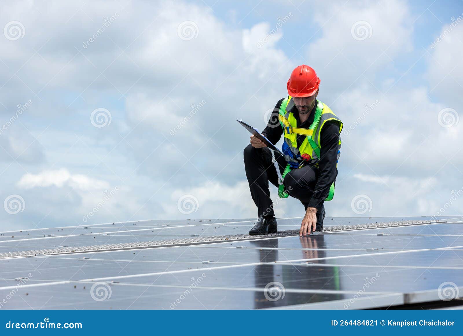 Engineer Working Setup Solar Panel at the Roof Top. Engineer or Worker ...