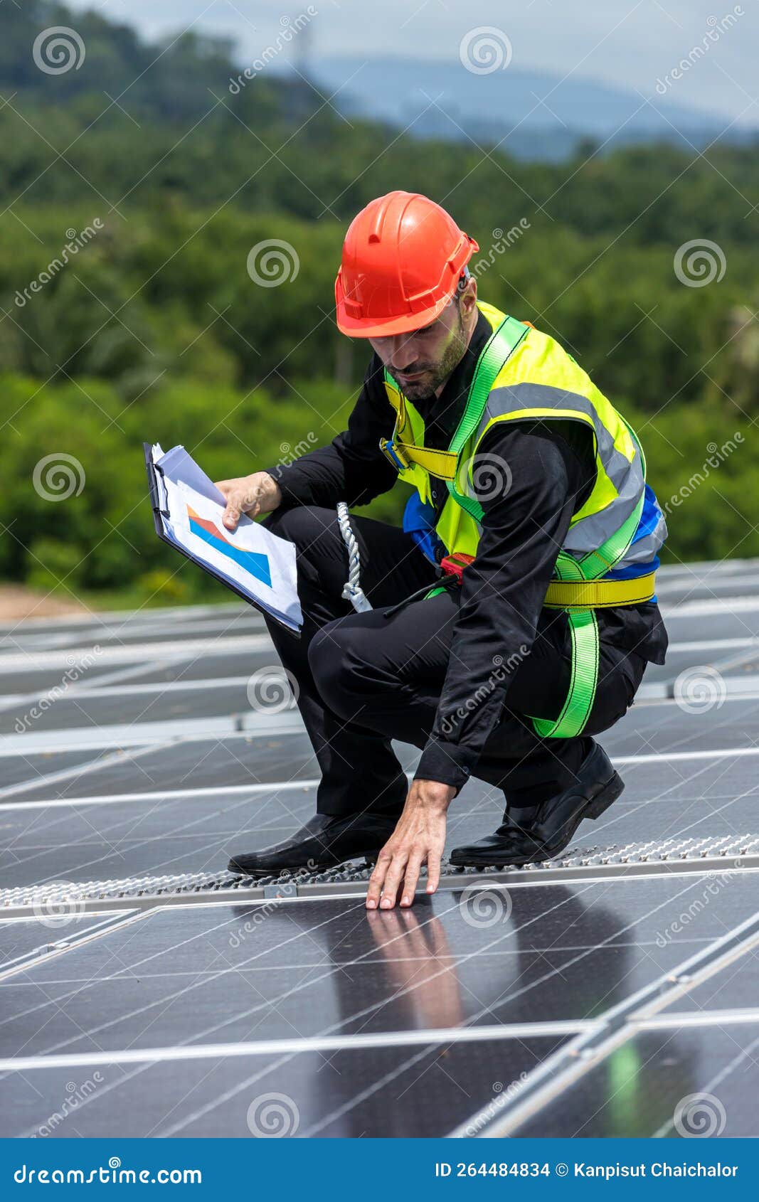 Engineer Working Setup Solar Panel at the Roof Top. Engineer or Worker ...