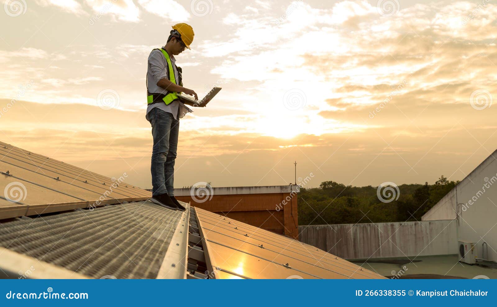 Engineer Working Setup Solar Panel at the Roof Top. Engineer or Worker ...
