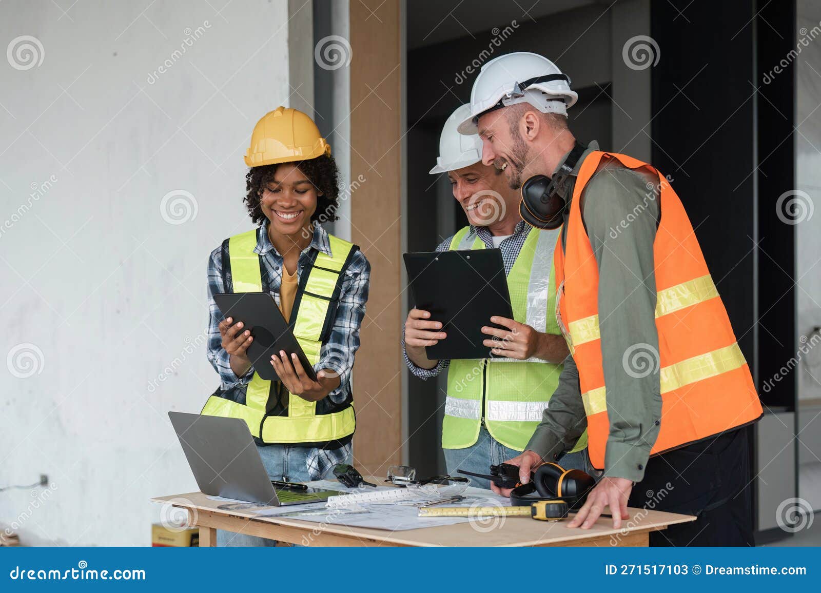 Engineer in Working Site with Blueprints, Inspection in Workplace for ...