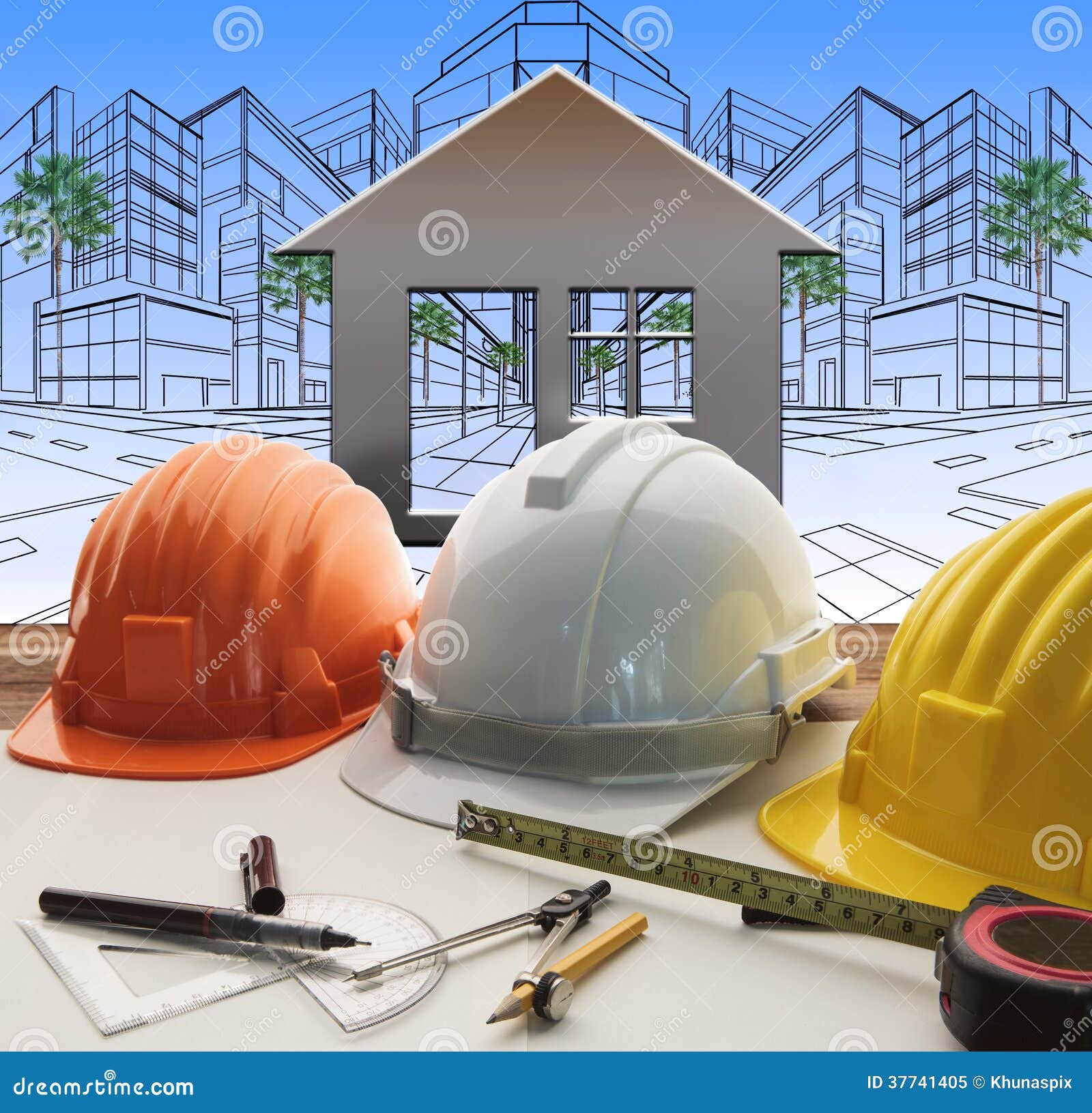 Engineer Working Table with Construction Industry and Engineering ...