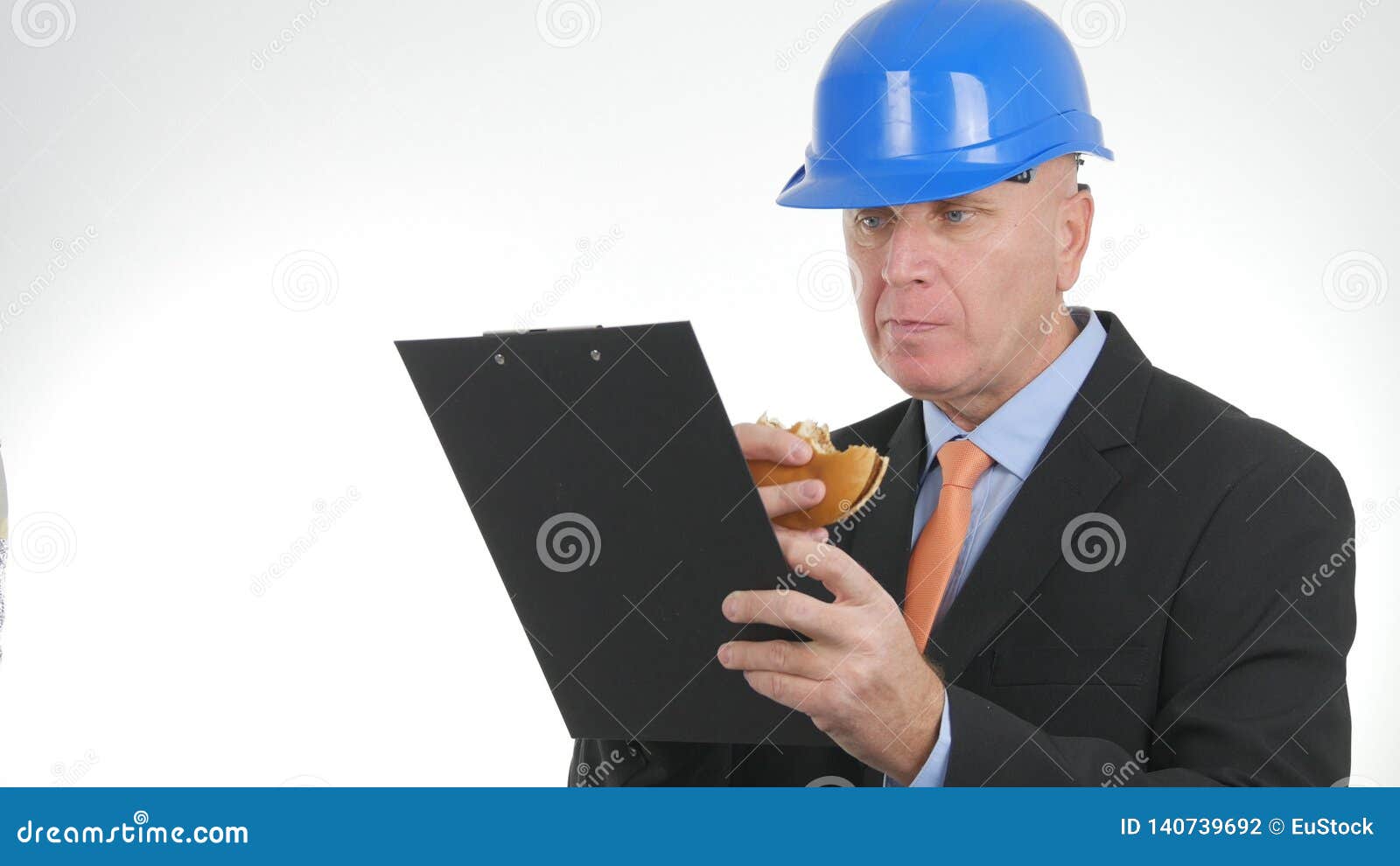 Engineer Working Take a Break Eat a Tasty Sandwich and Read from ...