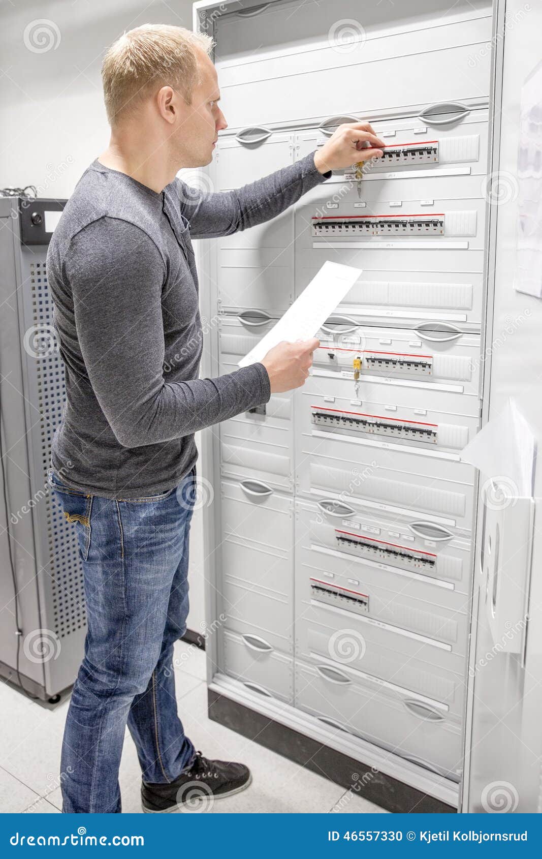 It Engineer Works in Large Fuse Cabinet Stock Photo - Image of backup ...