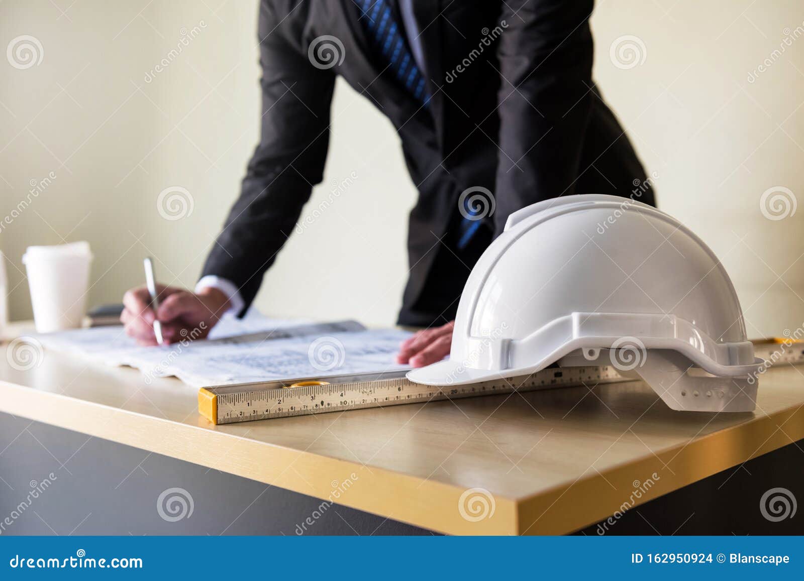Engineer Writing Plan on Blueprint Paper Stock Photo - Image of ...