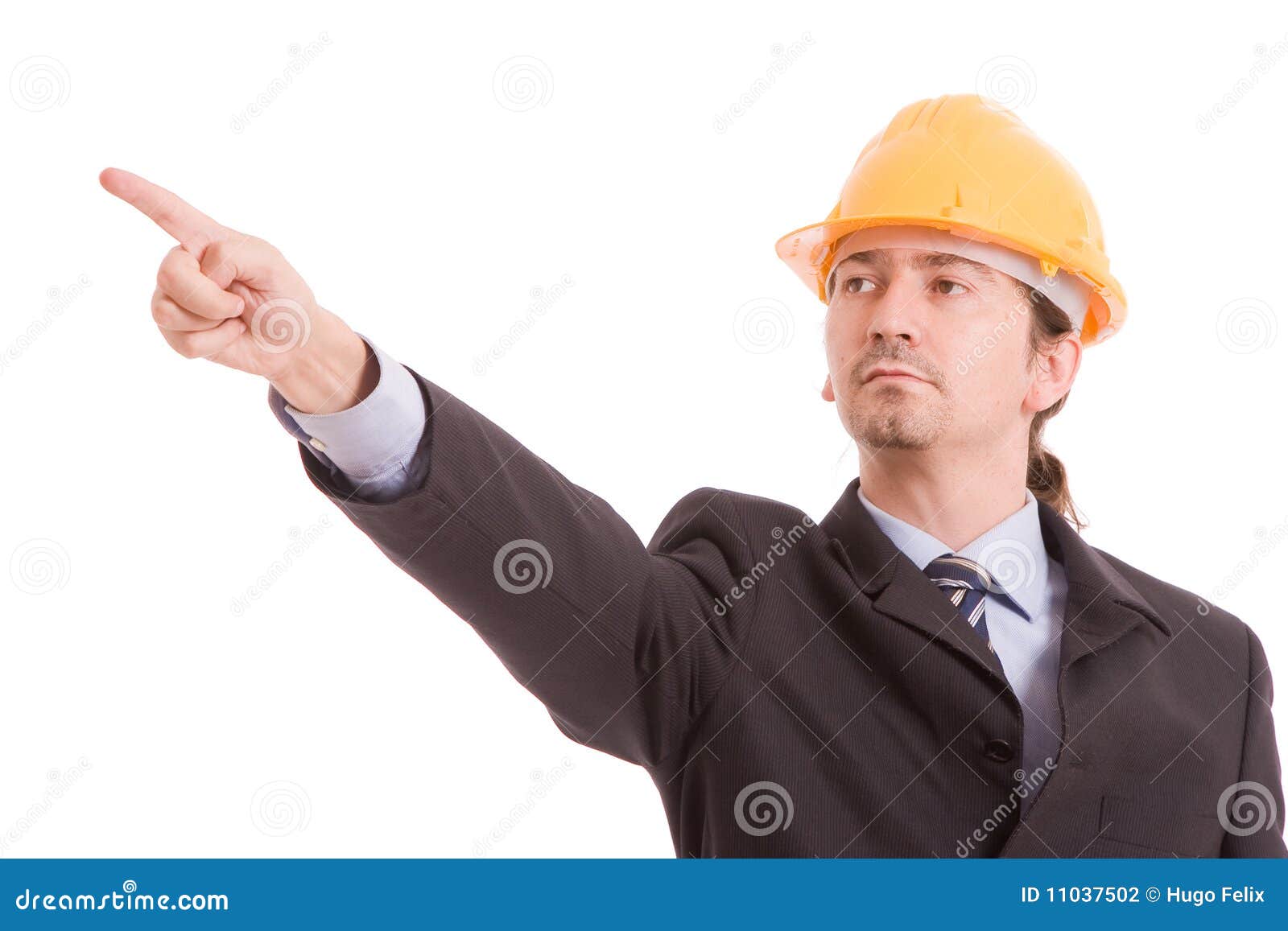 Engineer with Yellow Hat, Pointing Forward Stock Photo - Image of ...