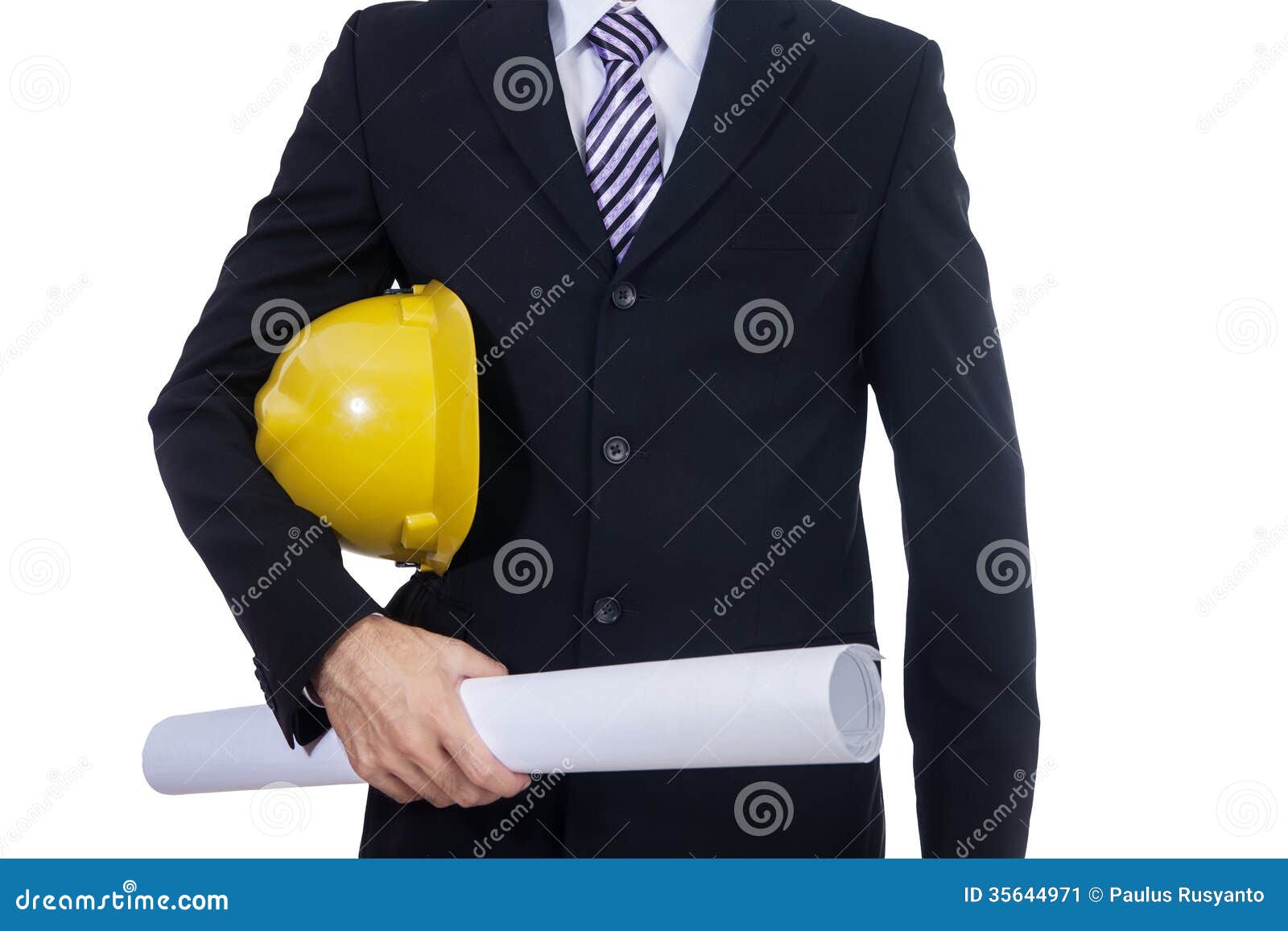 Engineer with Yellow Helmet and Paper Plan Stock Image - Image of ...