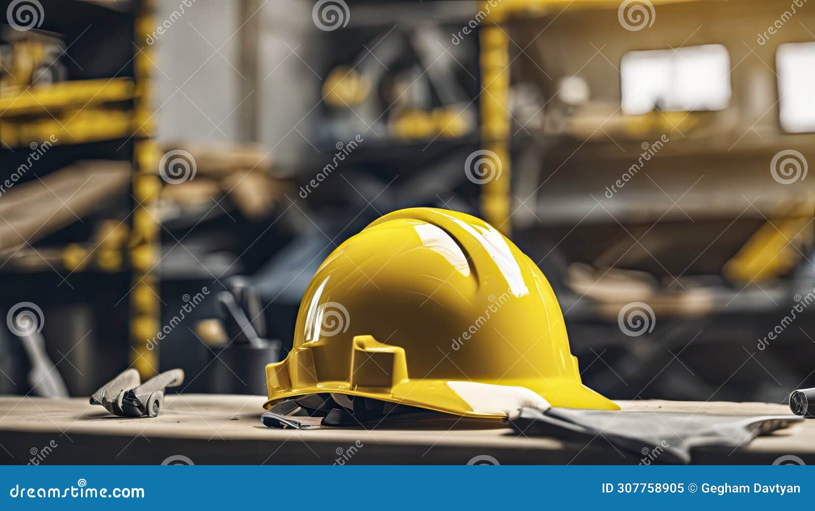 Yellow Helmet on the Table, Construction Equipments on the Table ...