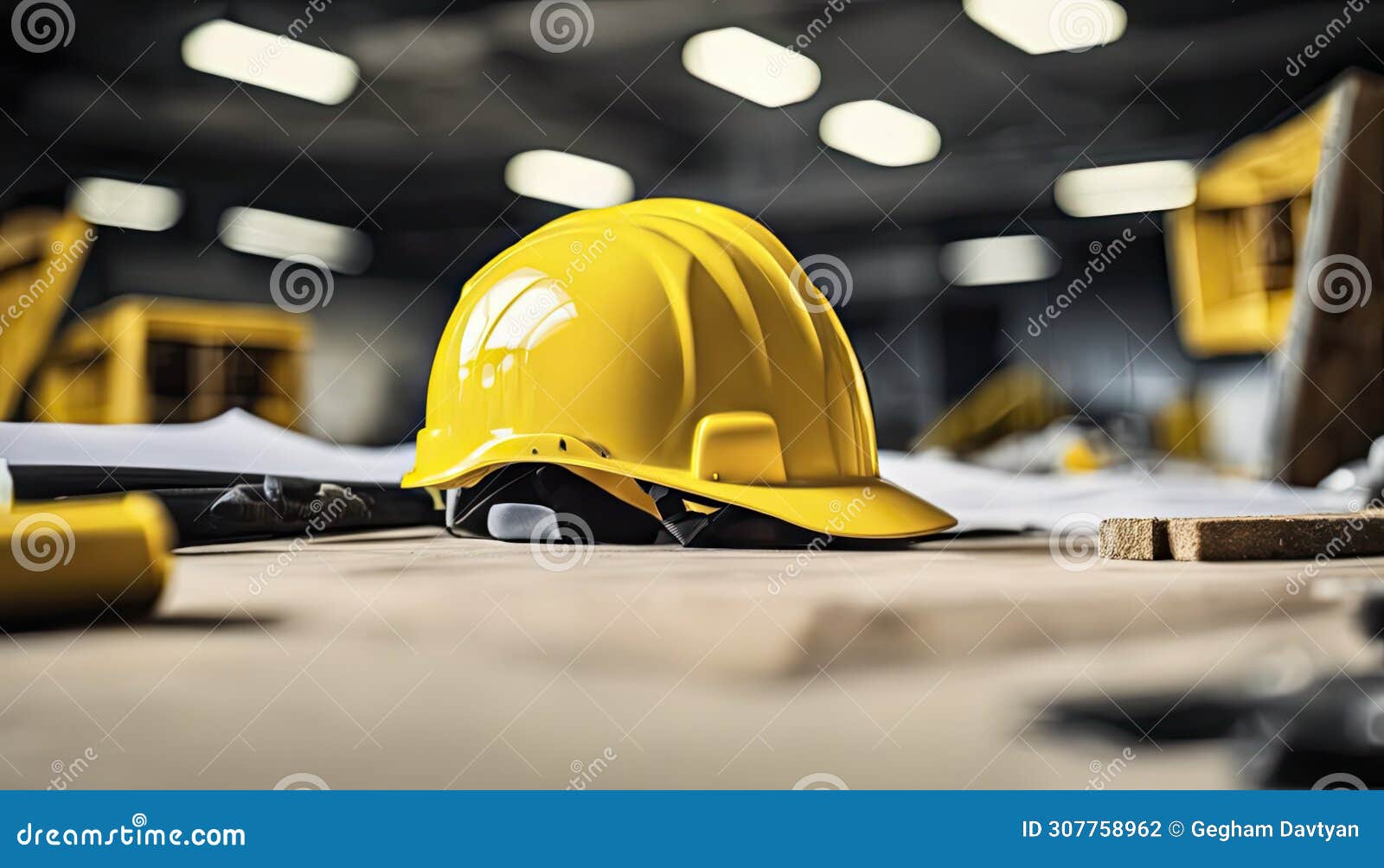 Yellow Helmet on the Table, Construction Equipments on the Table ...