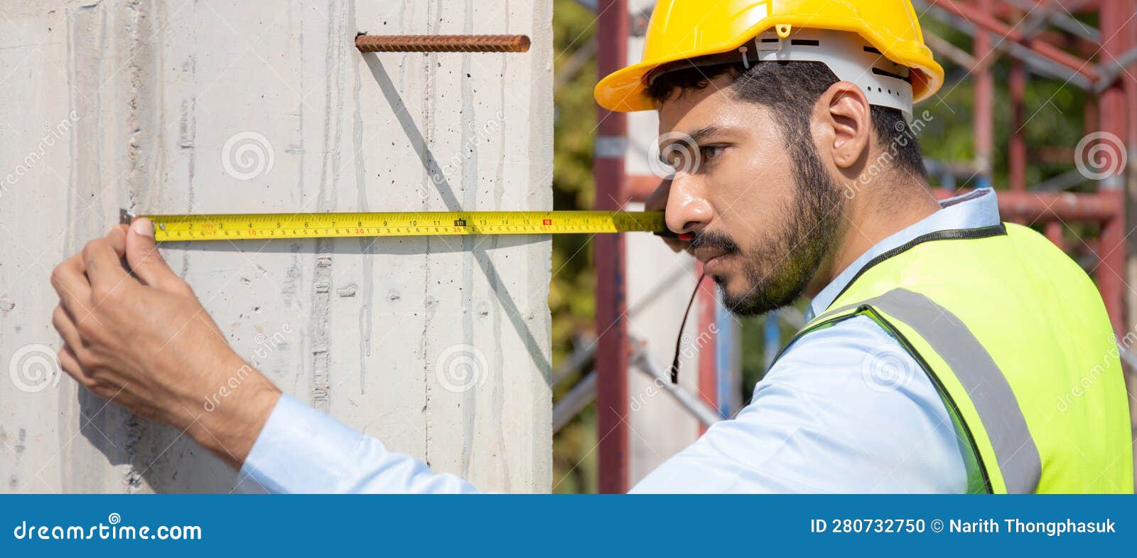 Engineer Young Man Using Tape Measure for Check and Examining Length of ...