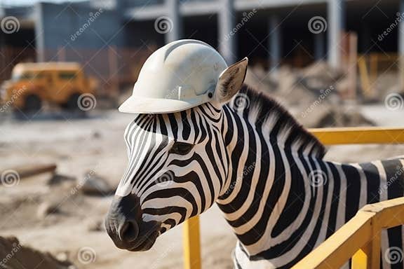 Engineer Zebra in a Work Helmet on a Construction Site. Construction of ...