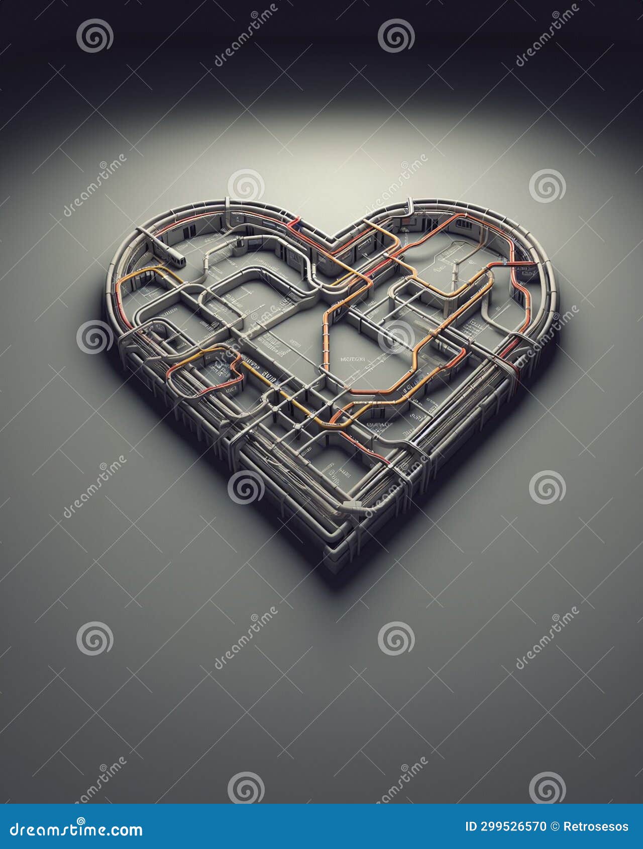 Engineered Heart Shaped Pipe System Steampunk Love Concept Isolated ...